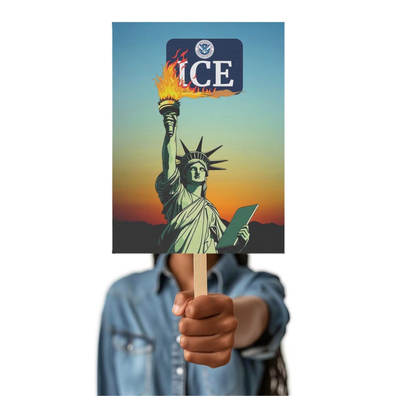 Abolish ICE Protest Sign, Lady Liberty Anti-fascist Rally Sign (18x24 ...