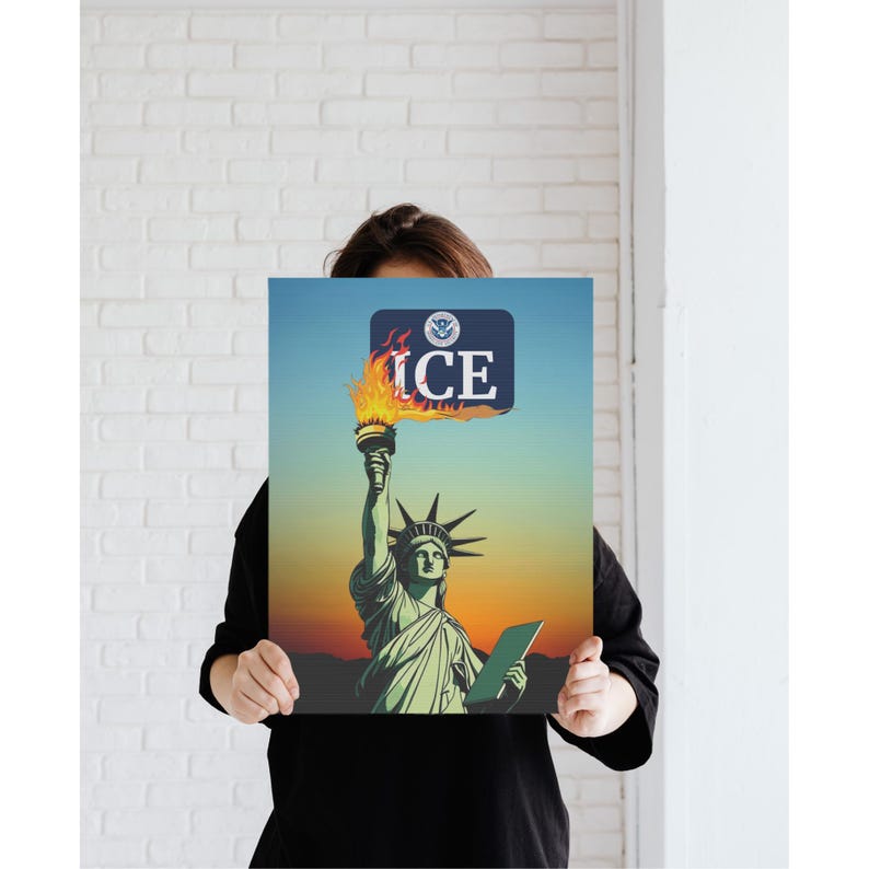 Abolish ICE Protest Sign, Lady Liberty Anti-fascist Rally Sign (18x24 ...