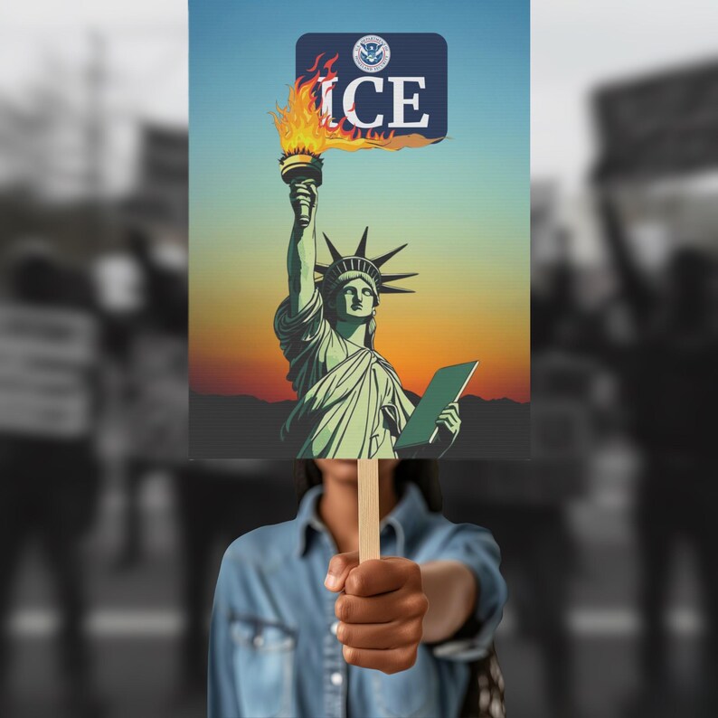 Abolish ICE Protest Sign, Lady Liberty Anti-fascist Rally Sign (18x24 ...