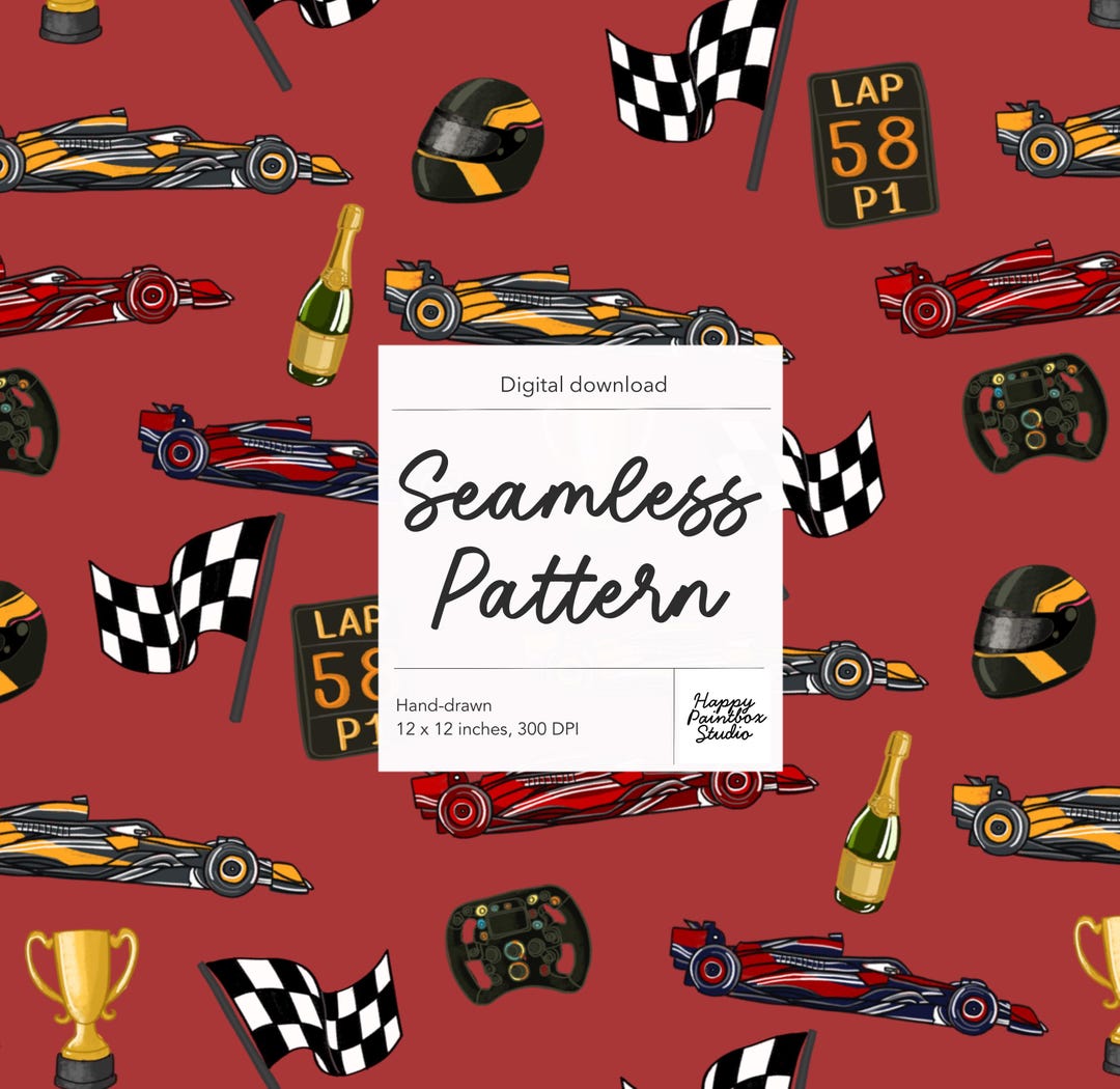 Race Cars Seamless Pattern — Deep Red Grand Prix Motorsport Theme (300 ...
