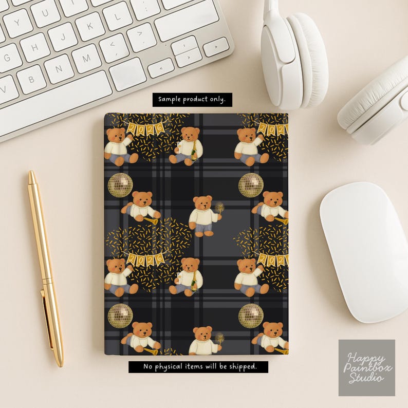 New Year Seamless Pattern: 2026 Teddy Bears Celebration Party Gold ...