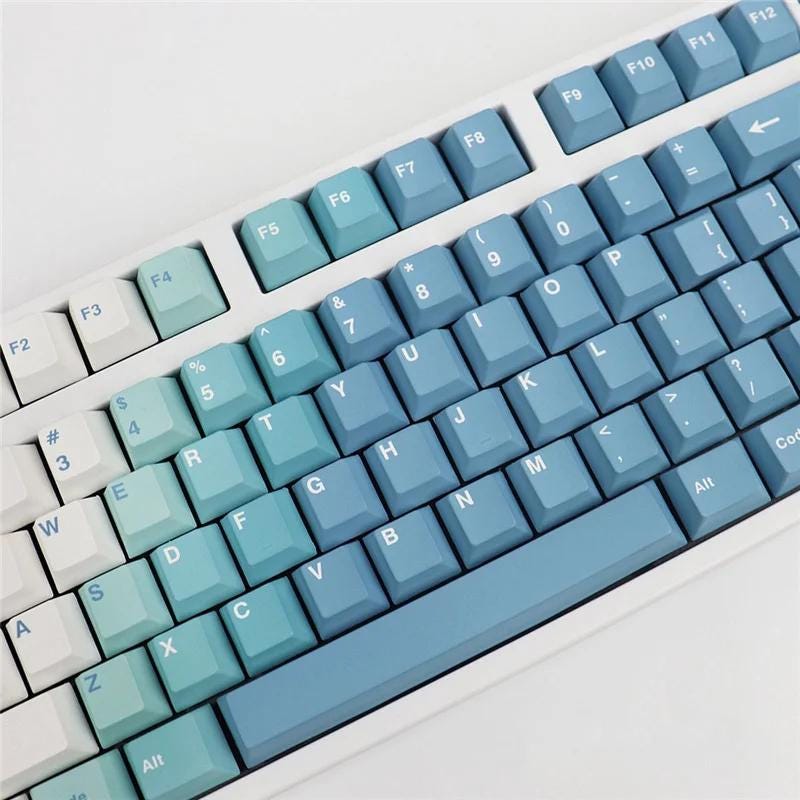 Yeti Blue-white Gradient Cherry Profile PBT Keycaps – 23/129 Keys Dye ...