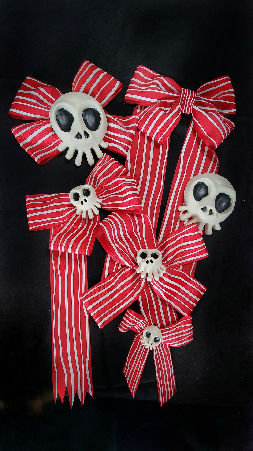 Red Squiggly Stripe Ribbon and Bow and Skull Sets - Etsy