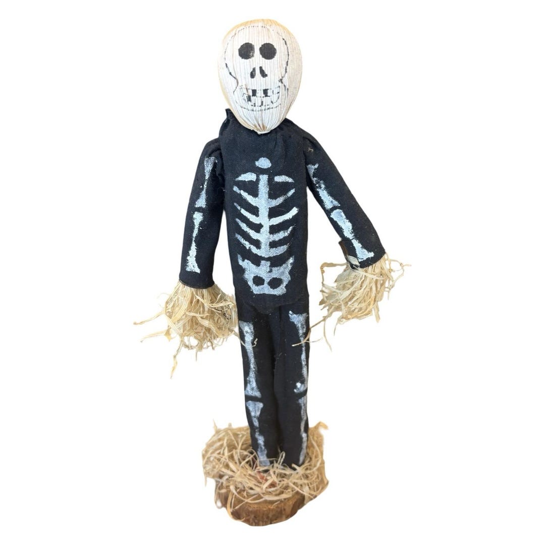 Vintage Style Corn Husk Scarecrow Skeleton Spooky Folk Art Figure ...