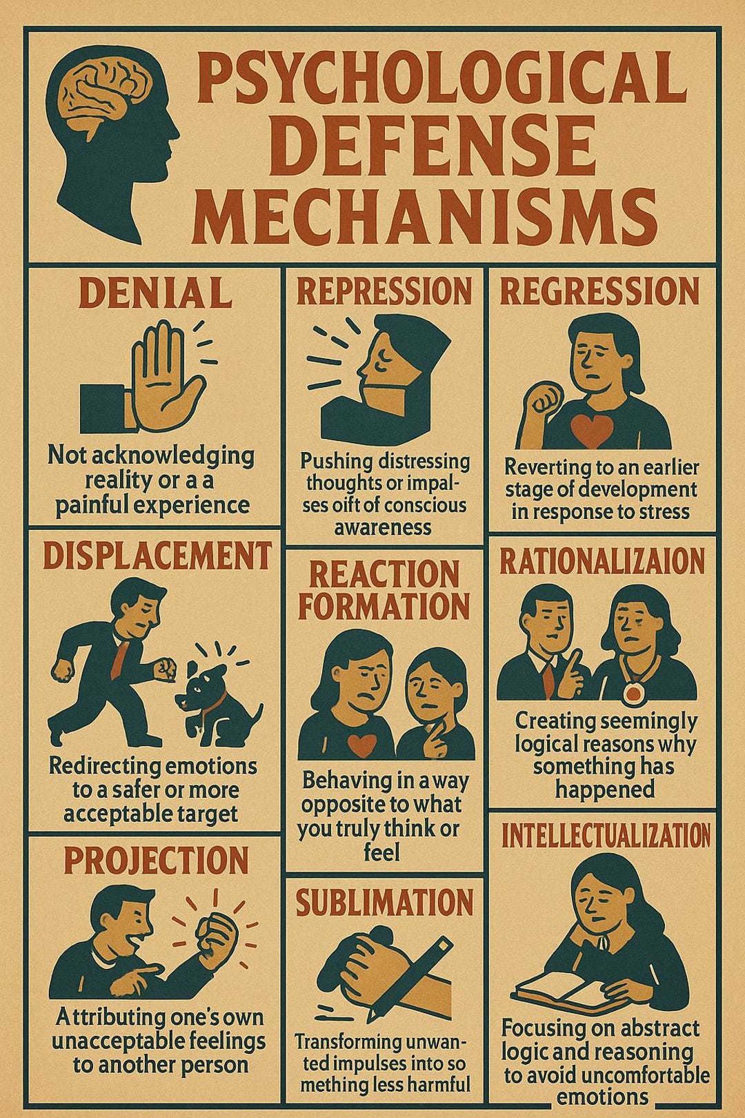 Teacher | Psychological Defense Mechanisms Wall Art Digital Download ...