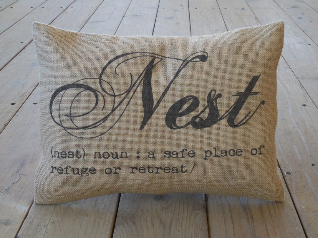 Nest Burlap Pillow, House Warming, Hostess Gift , Shabby Chic ...