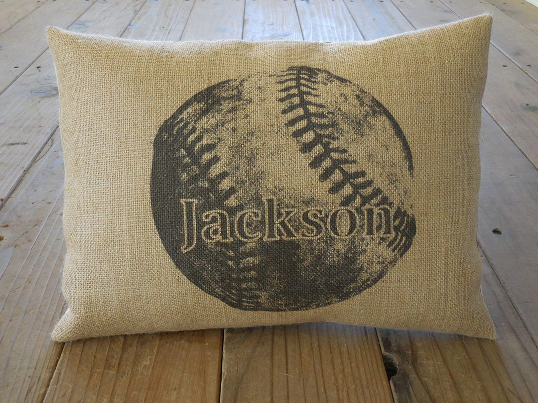 Personalized Baseball Burlap Pillow, Custom Name Baseball, Sports ...