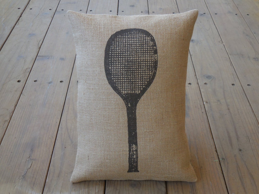 Tennis Racket Burlap Pillow, Vintage Tennis Decor, Farmhouse Pillows ...