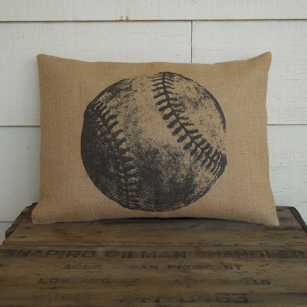 Baseball Burlap Pillow, Farmhouse Pillows, Fixer Upper Style, Baseball ...