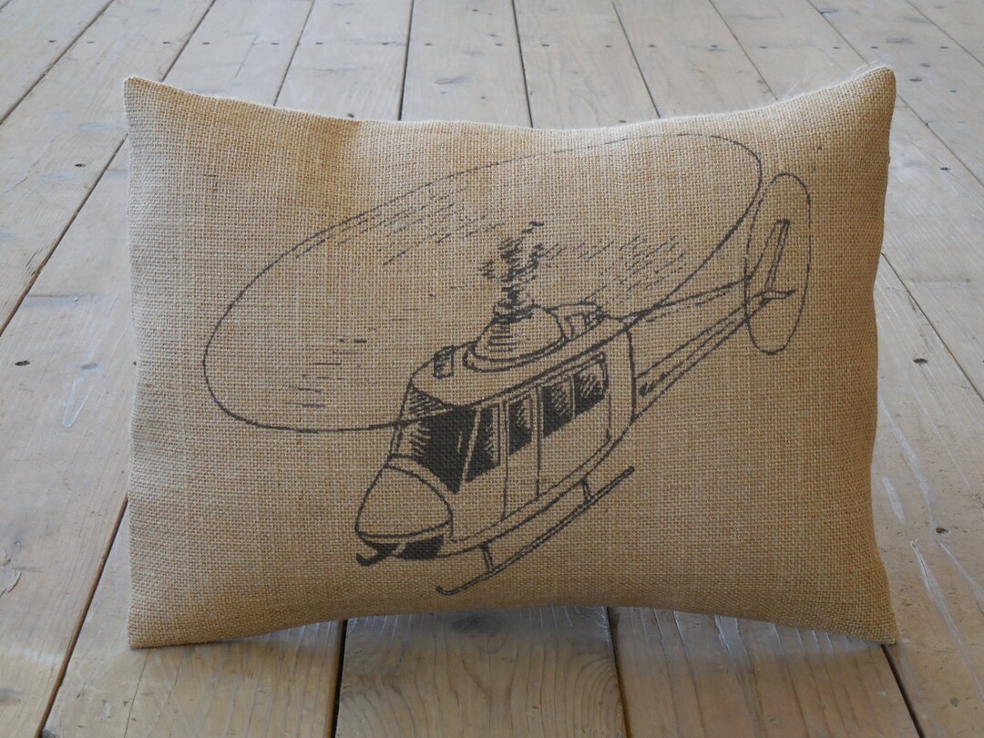 Helicopter Burlap Pillow, Aviation, Flying, Pilot, Man Cave, Farmhouse ...