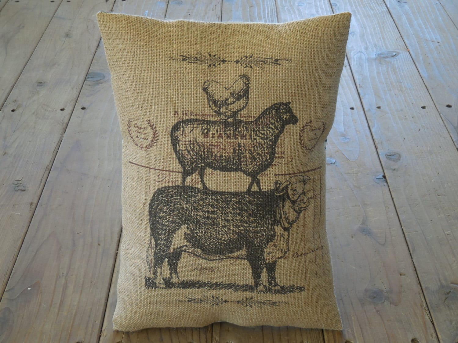 Animal Stack Burlap Pillow Farmhouse Pillows French Country | Etsy