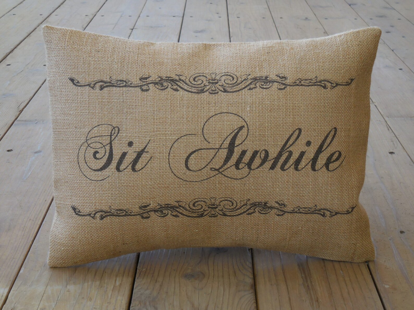 Sit Awhile Burlap Pillow, House Warming, Hostess Gift, Farmhouse ...