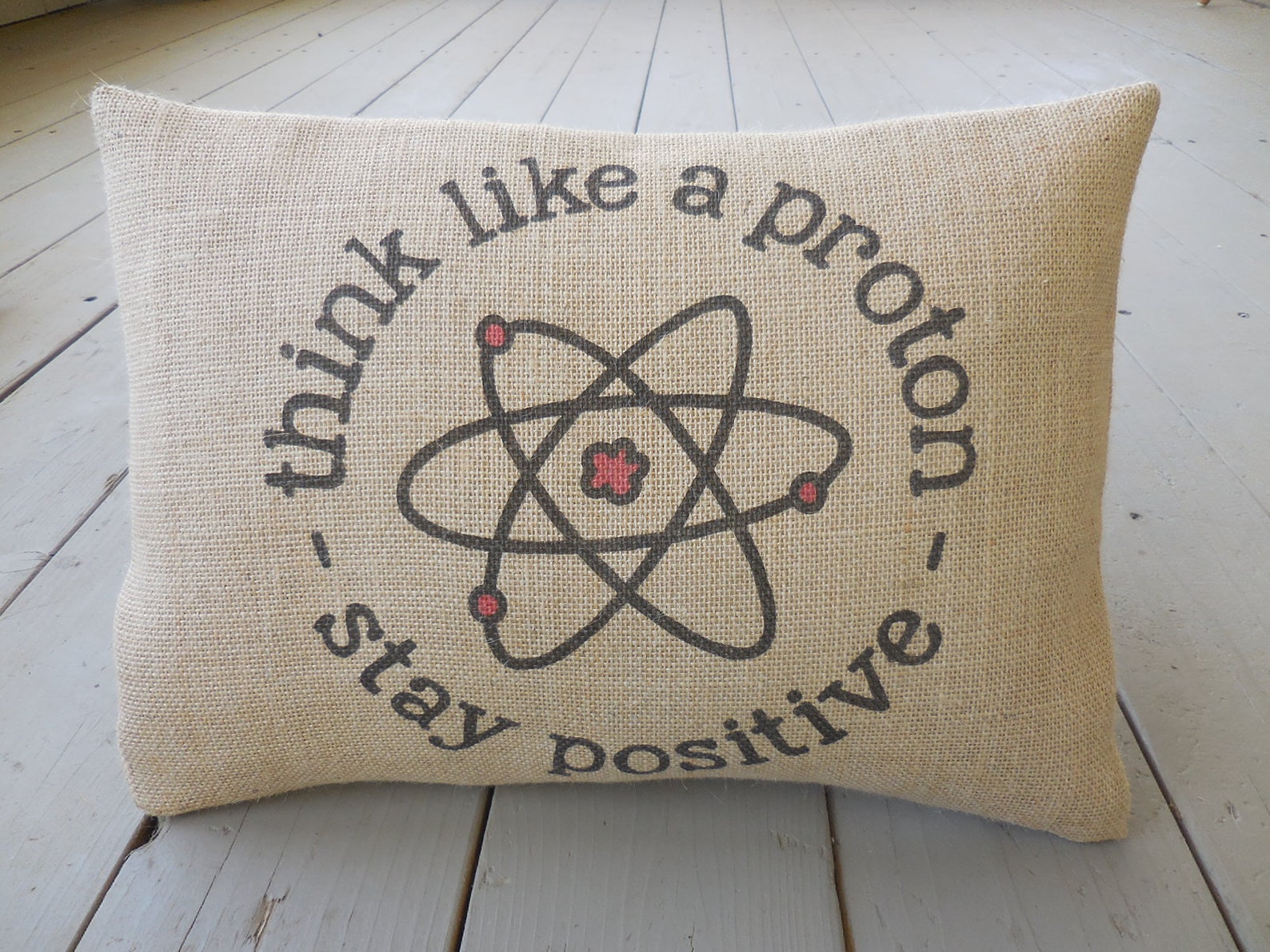 Stay Positive Burlap Pillow Science Nerd Pillow Think Like a | Etsy
