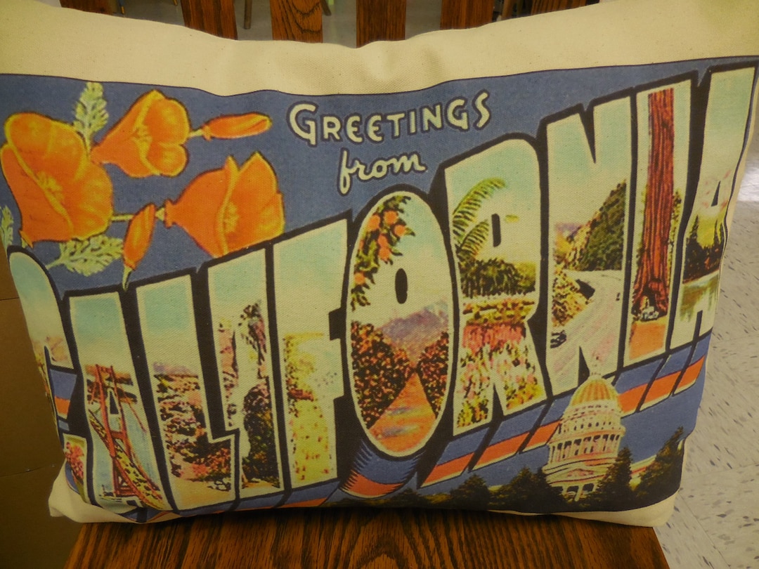 Vintage California Postcard Pillow, Travel, Geography, CA Gift ...