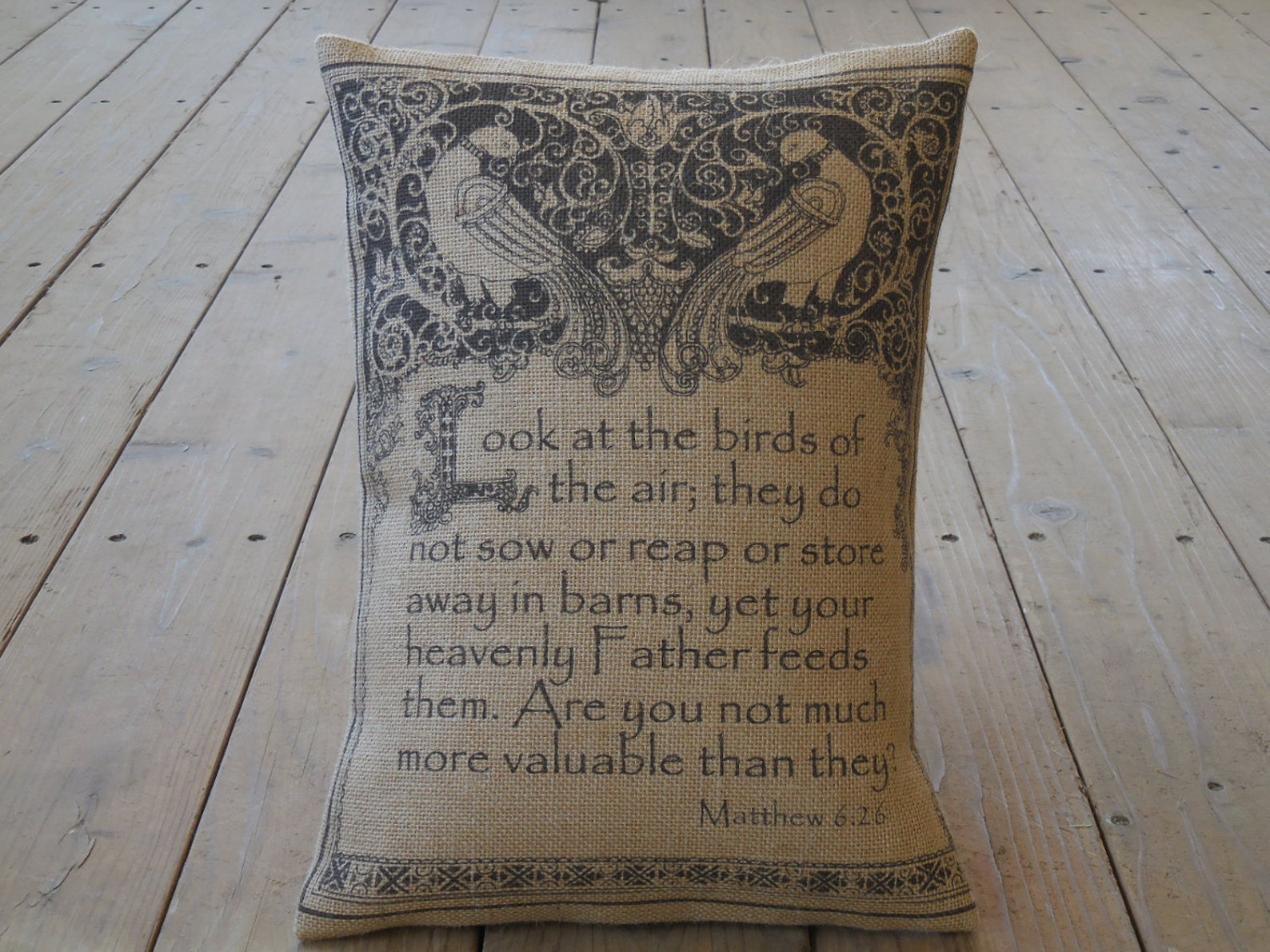 Burlap Pillow Matt. 6.26 Look at the Birds of the Air - Etsy