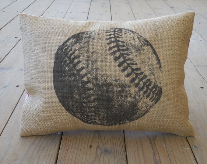 Baseball Burlap Pillow Farmhouse Pillows Fixer Upper Style | Etsy