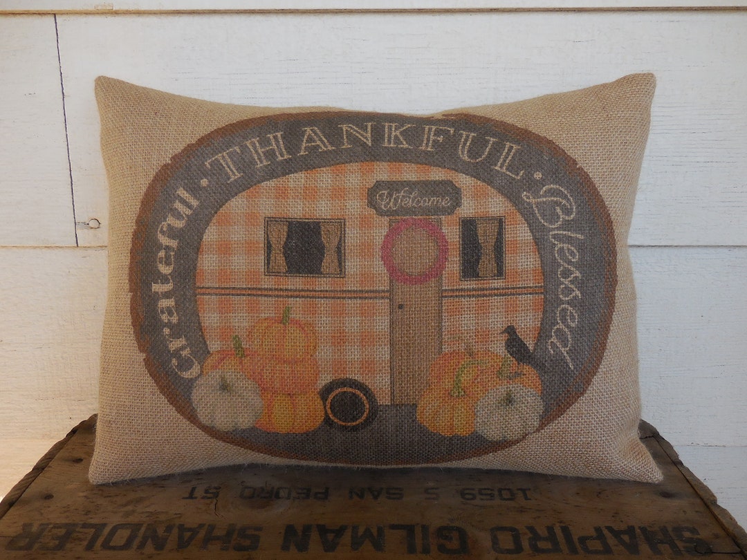 Fall Camper Burlap Pillow, Autumn Camper, Fall Trailer, Retirement Gift ...