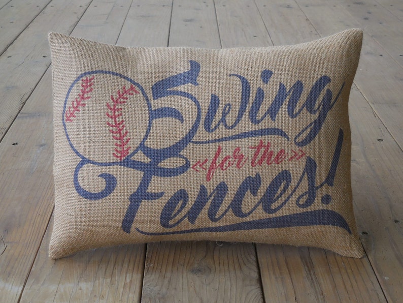 Swing for the Fences Baseball Burlap Pillow Baseball Decor - Etsy