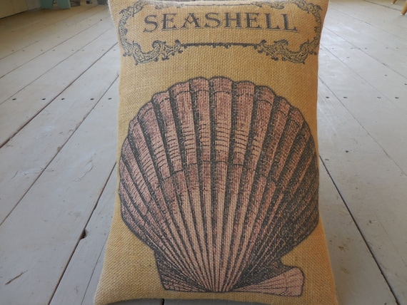 Pink Seashell Burlap Pillow Ocean Pillows Farmhouse Pillows - Etsy