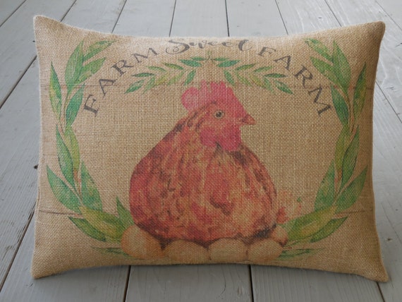 Farm Sweet Farm Burlap Pillow Farmhouse Pillows Water Color | Etsy