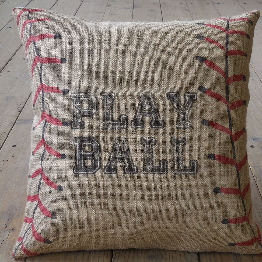 Play Ball Burlap Pillow, 17 Inch Square, Baseball Decor,farmhouse ...