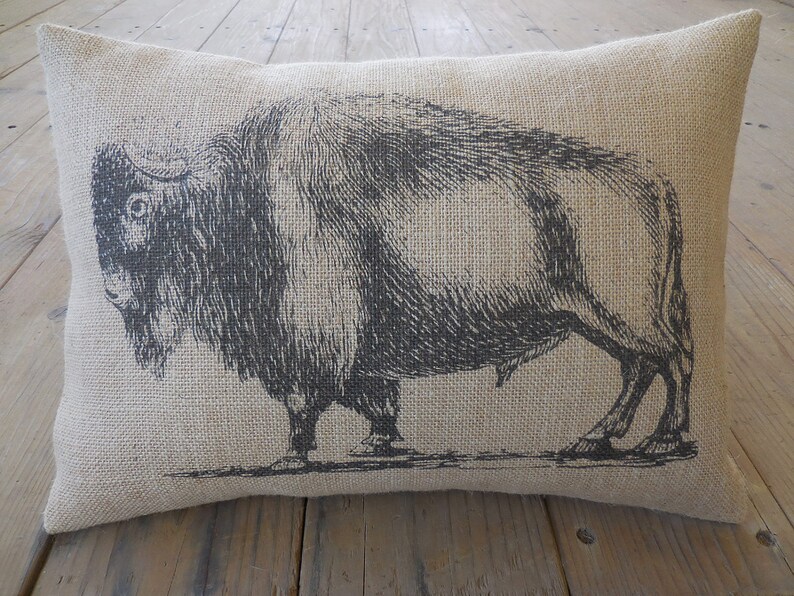 Buffalo Burlap Pillow, Bison Pillow, Southwest Decor, Shabby Chic ...