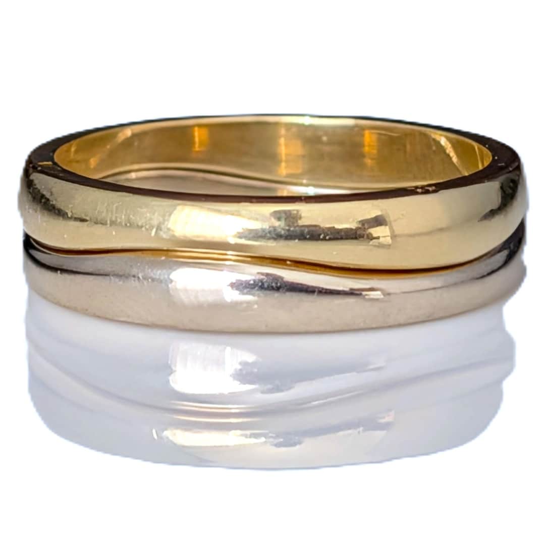 CARTIER Set of LOVE ME 18k Yellow White Gold Waive Bands Stack Vintage ...