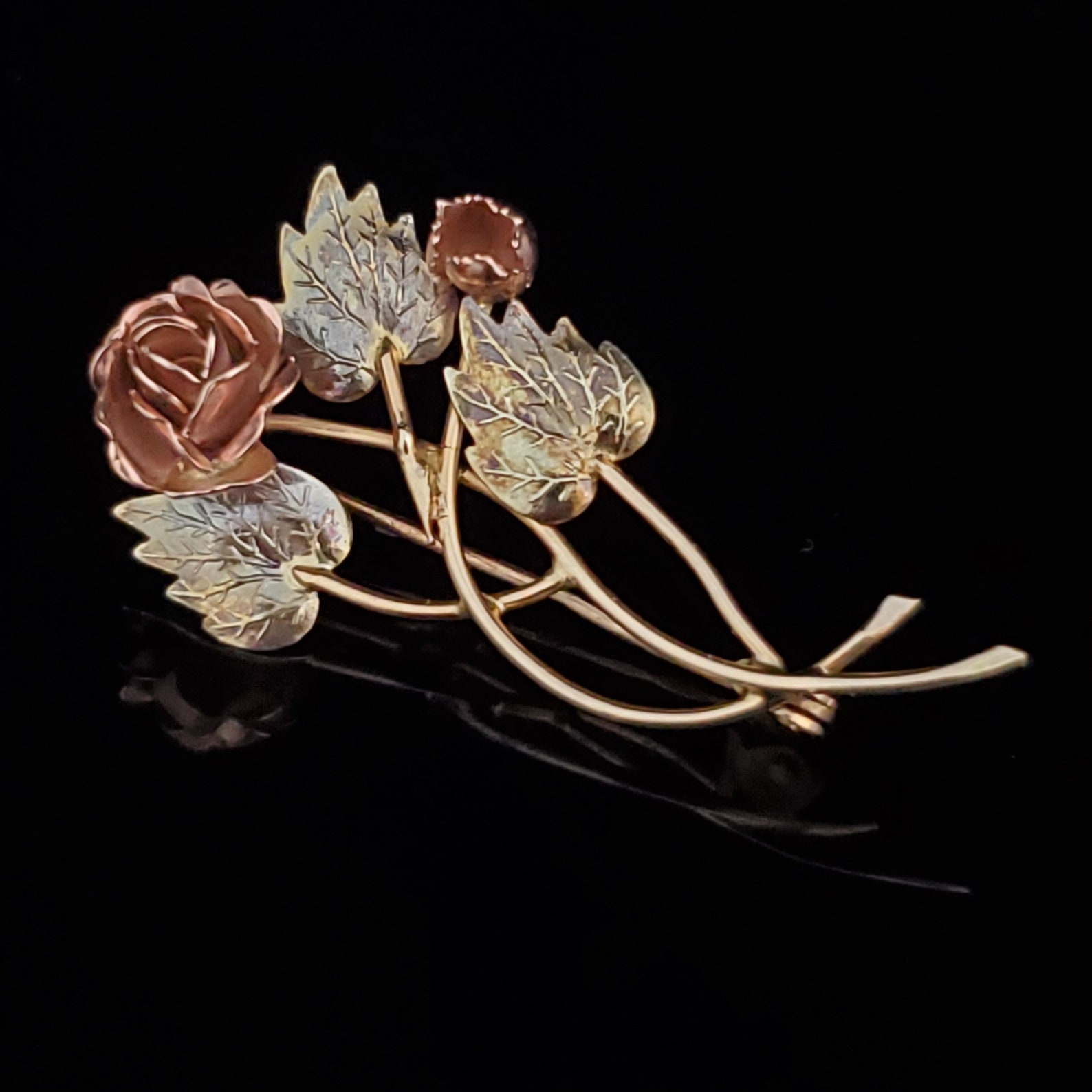 Retro Era 14k Multi Tone Gold Rose Brooch Vintage Mid Century | Etsy