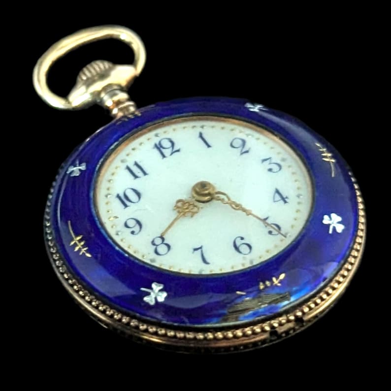 Antique Guilloche Enamel Sterling Vermeil Pocket Watch Case Only Art ...