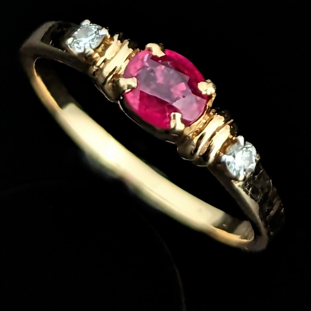 Estate Ruby Diamond 18k Yellow Gold Ring Band Vintage Statement ...