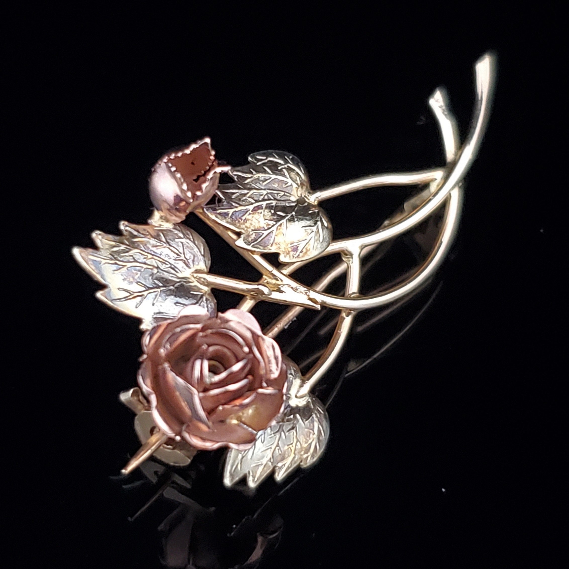 Retro Era 14k Multi Tone Gold Rose Brooch Vintage Mid Century | Etsy