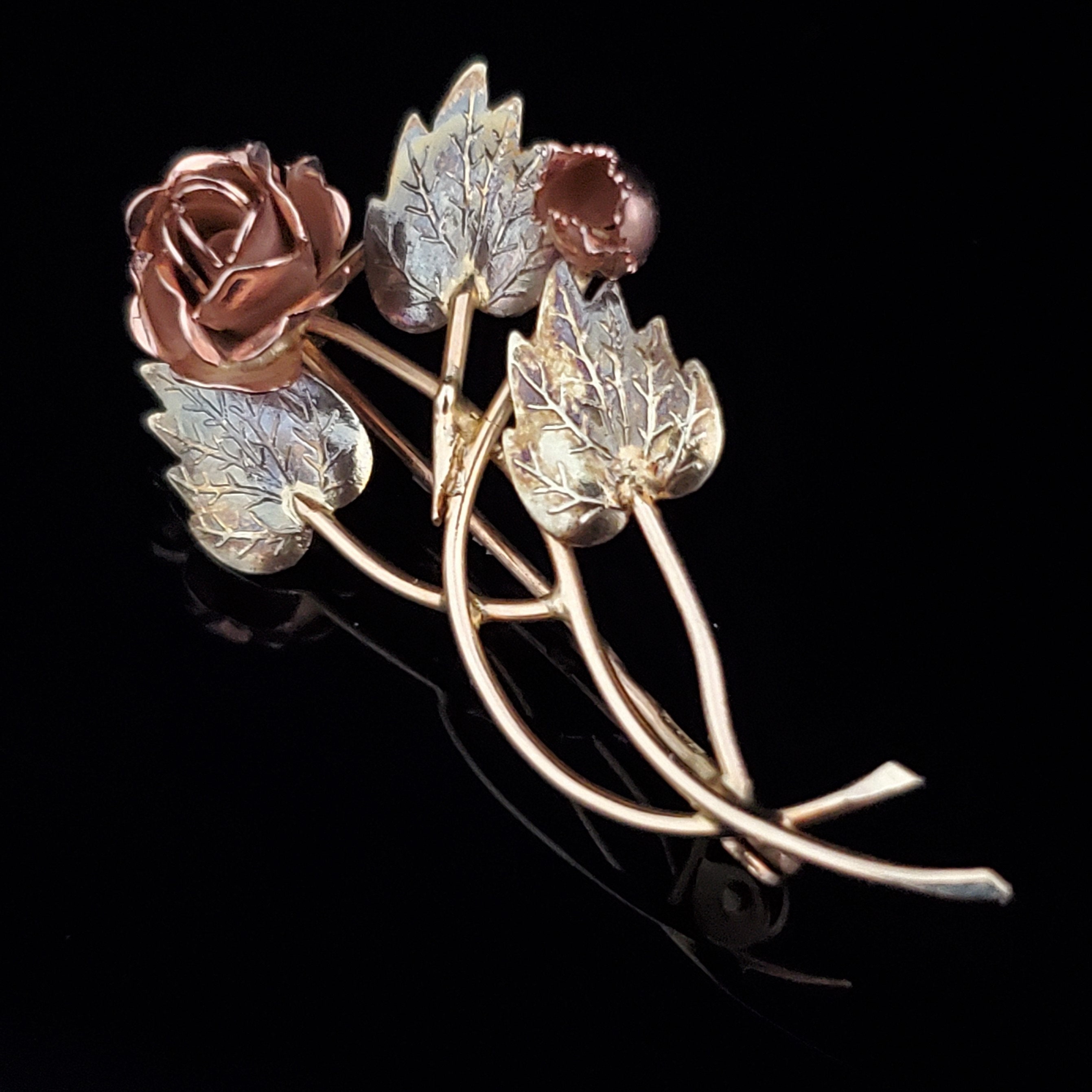 Retro Era 14k Multi Tone Gold Rose Brooch Vintage Mid Century | Etsy
