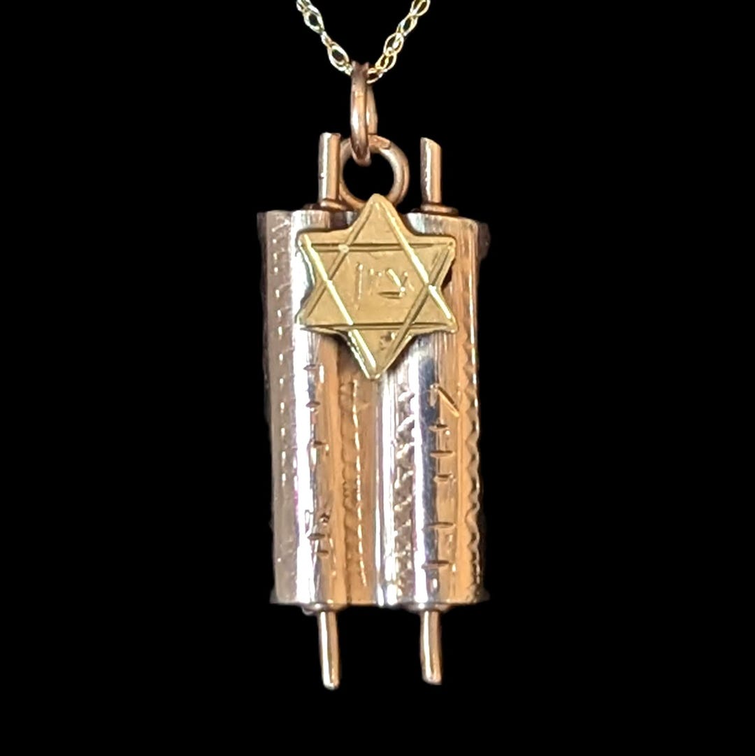 Vintage Star of David Torah Scroll Tzion 14k Rose Yellow Gold Pendant ...