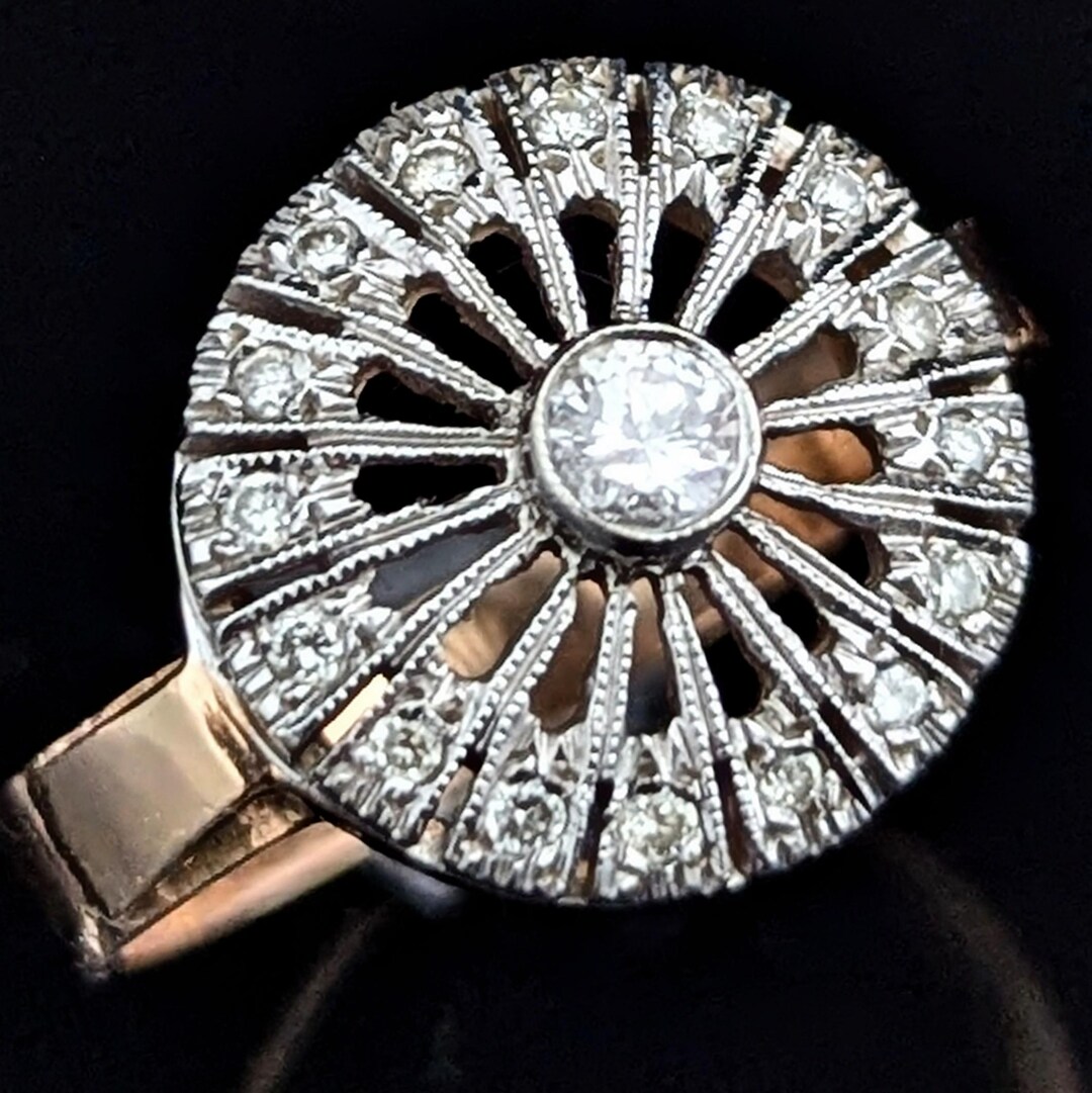 Vintage Diamonds 14k Yellow White Gold Dinner Ring Cocktail Estate ...