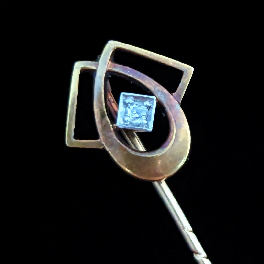 Art Nouveau Era Old European Cut Diamond 18k Yellow Gold Stick Lapel ...