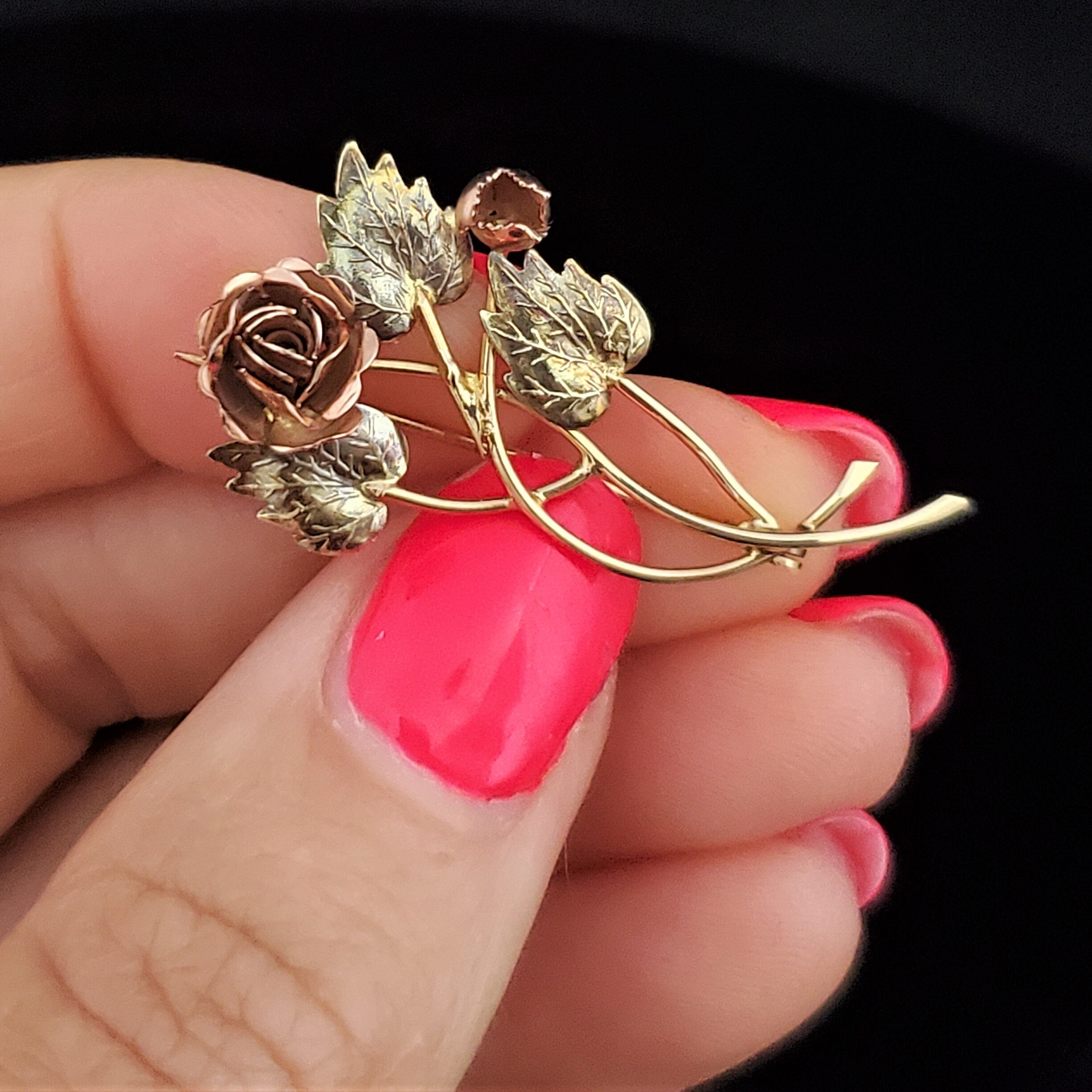 Retro Era 14k Multi Tone Gold Rose Brooch Vintage Mid Century | Etsy
