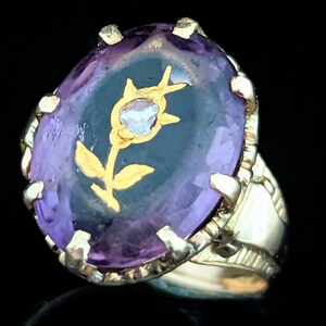 Antique Rose Cut Diamond Amethyst Gold Inlay Ring 14k 10k Yellow Gold ...