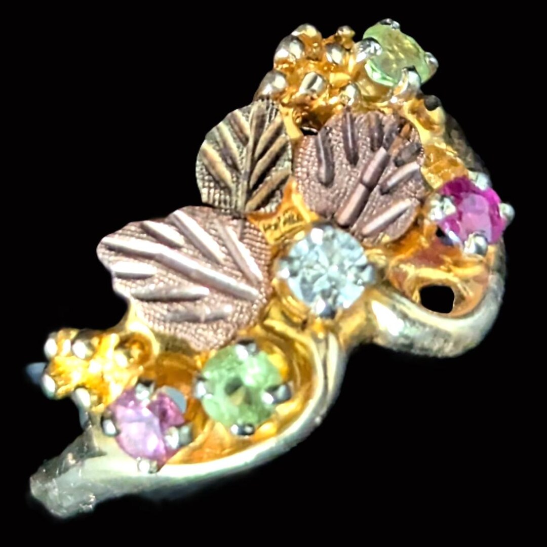 Black Hills Gold STAMPER Diamond Gemstone 10k Multi Tone Gold Ring ...