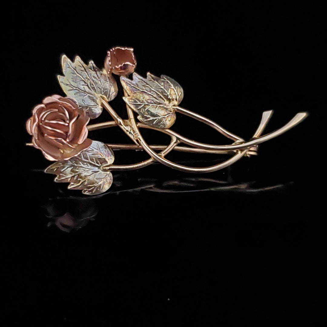 Retro Era 14k Multi Tone Gold Rose Brooch Vintage Mid Century 1940-50s ...