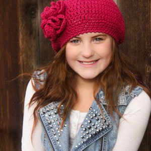 CROCHET BERET PATTERN: 'raspberry Beret', With Crochet Flower - Etsy