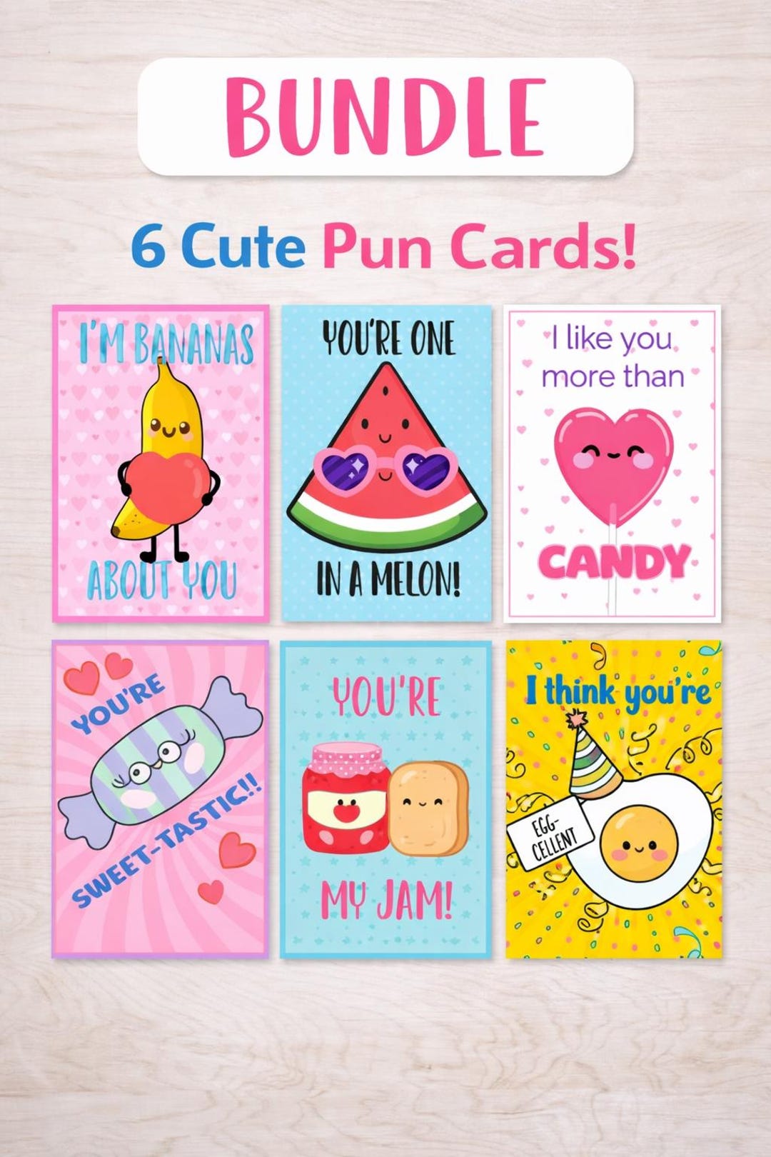 Valentine Pun Cards Bundle | 6 Printable Kids Valentines | Cute Food ...