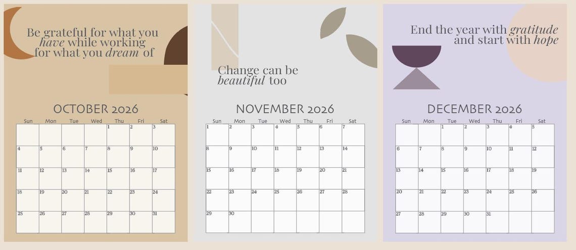2026 Positive Affirmation Calendar, Boho Geometric Printable Calendar ...