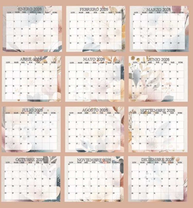 Calendario Boho Floral 2026, Descarga Digital, PDF, Tamano Carta Y A4 ...