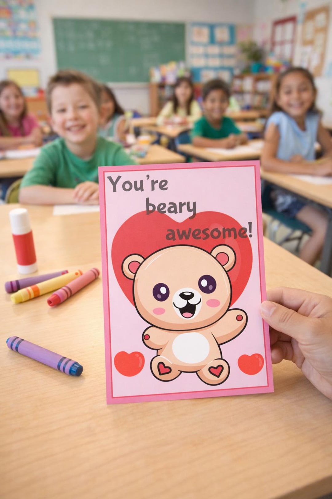 Bear Valentine Card | Kids Printable, Editable in Canva (5x7) - Etsy