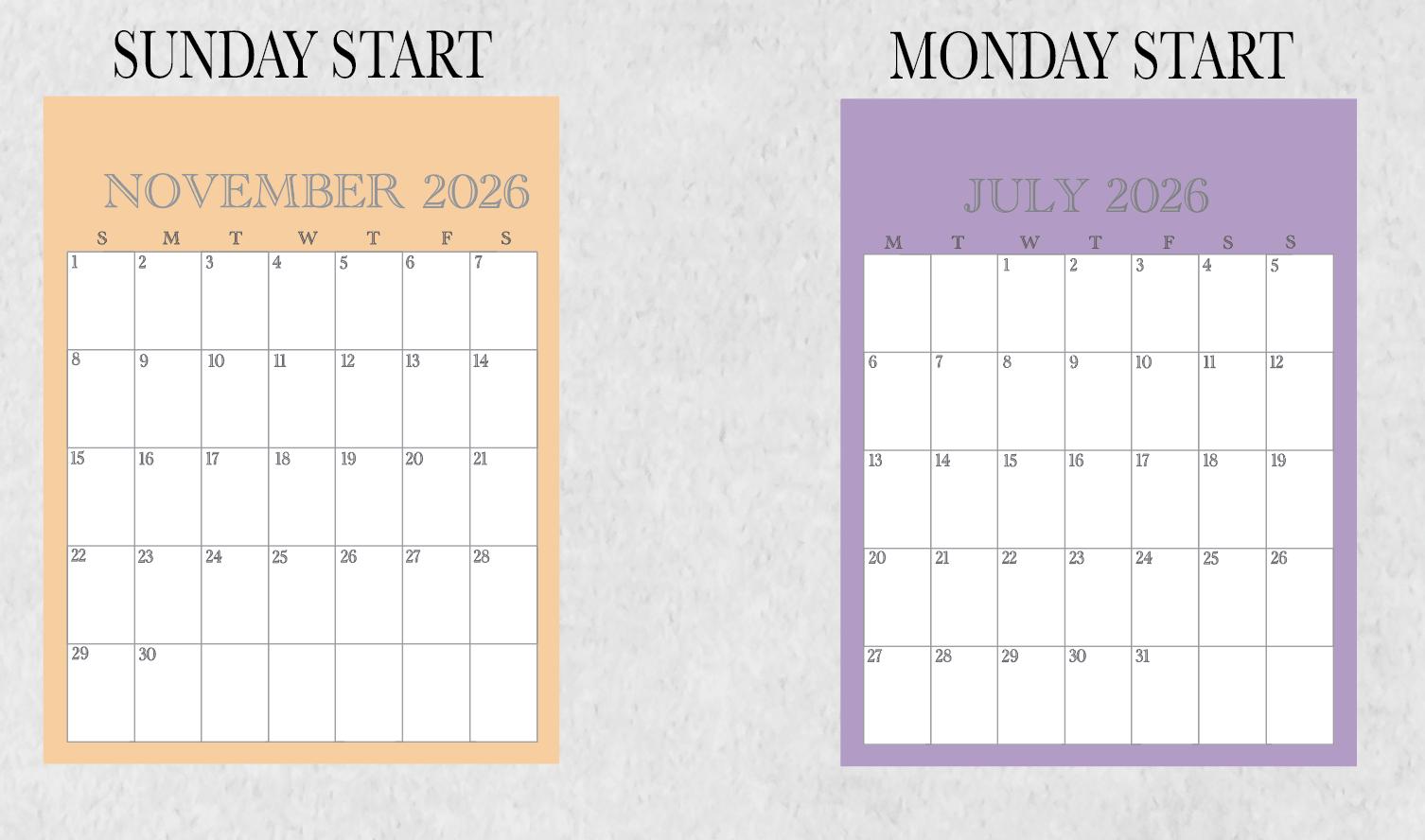 2026 Monthly Calendar: Pastel Colors, Vertical Layout (digital Download ...