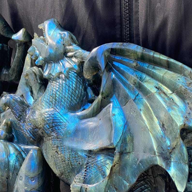 AAA+ Natural Labradorite Dragon Castle Carving | 14.8lb（6.72kg）hand ...