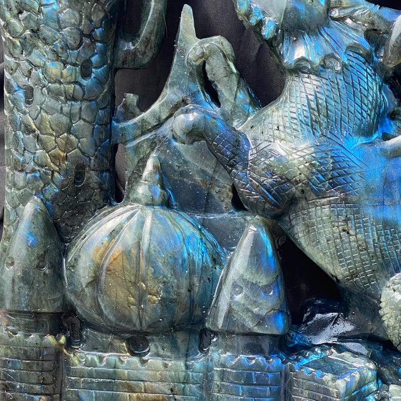 AAA+ Natural Labradorite Dragon Castle Carving | 14.8lb（6.72kg）hand ...