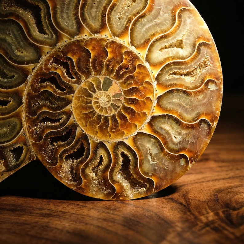 Natural Ammonite Fossil Slice - 0.11-0.66lb Prehistoric Spiral Decor ...