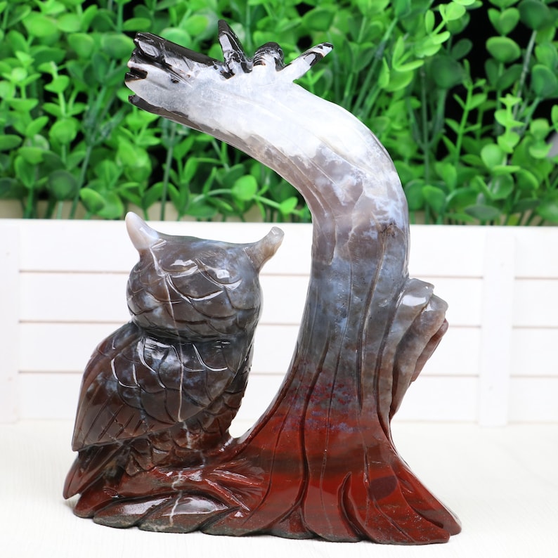 Gaint Crystal Owl on Branch Sculpture | Hand Carved Natural Gemstone ...