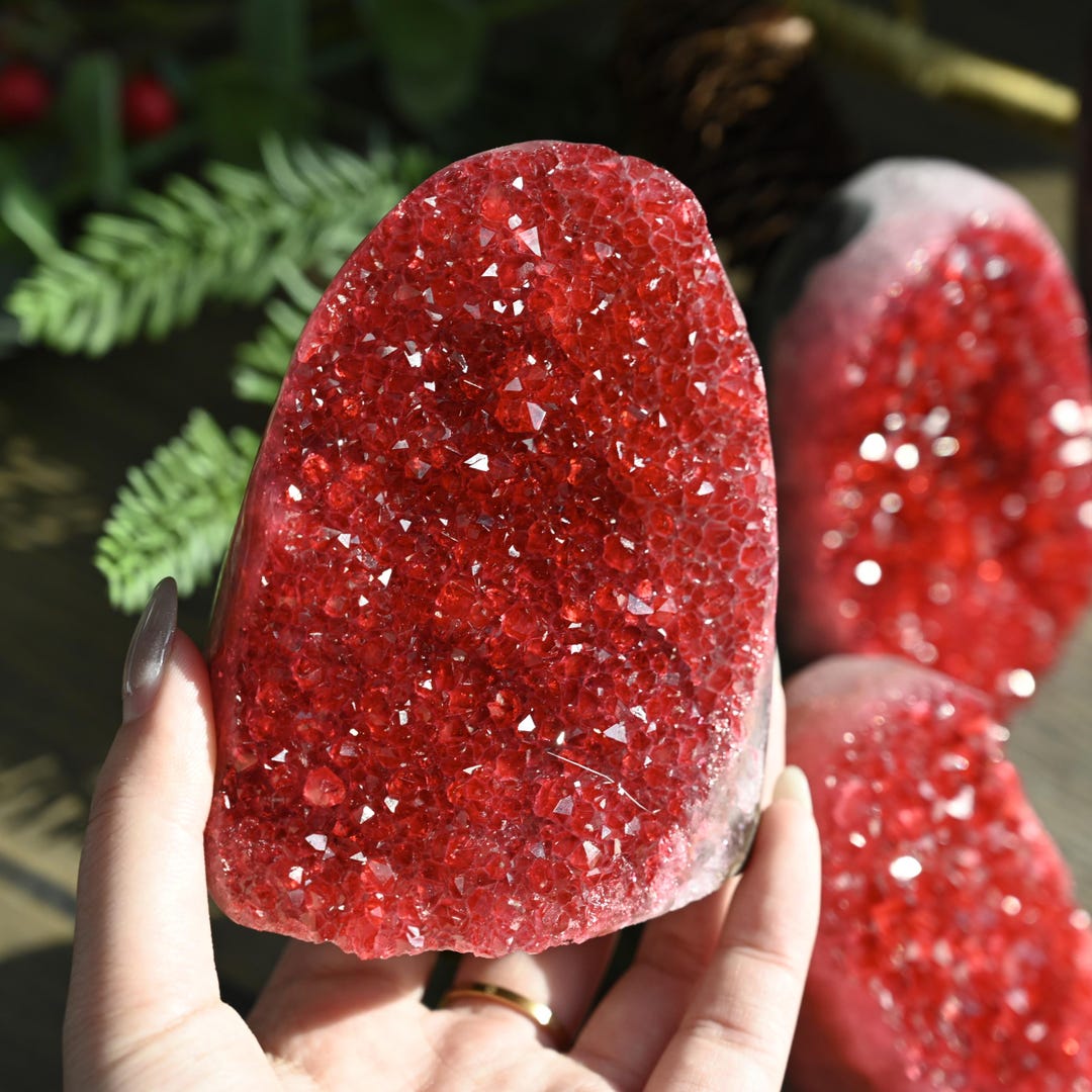 Claret Geode Quartz Crystal Cluster, Energy Stone Healing Tool ...